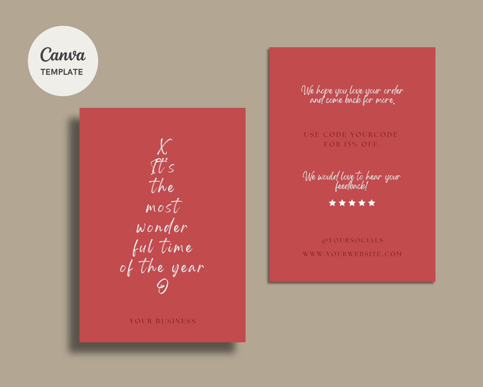 Editable Christmas Thank You Card // Business Template, Holiday Package ...