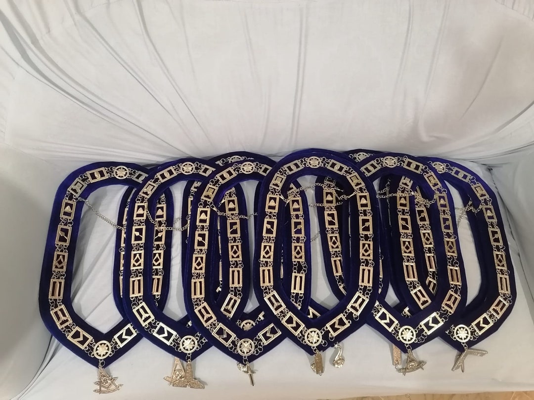 MASONIC BLUE LODGE Officer Silver Chain Collars With Jewels Pack of 12 ...