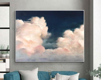 White Cloud Wall Art Large Cloudy Sky Painting Original Cloud Oil ...