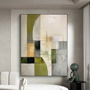 Green Abstract Painting Beige Minimalist Painting Green Wall Art Green ...