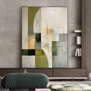 Green Abstract Painting Beige Minimalist Painting Green Wall Art Green ...