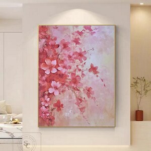 Flower Abstract Painting Large Floral Wall Art Pink Flower Painting ...