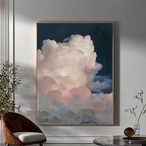 White Cloud Wall Art Large Cloudy Sky Painting Original Pink Cloud ...