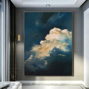 Large Cloud Abstract Painting Gold Cloud Wall Art Original Cloud ...