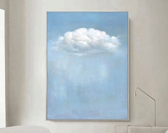 White Cloud Wall Art Large Cloudy Sky Painting Original Cloud Oil ...