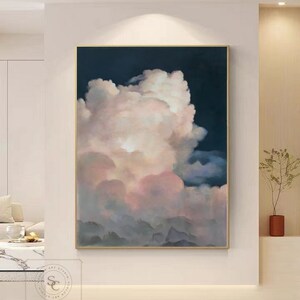White Cloud Wall Art Large Cloudy Sky Painting Original Cloud Oil ...