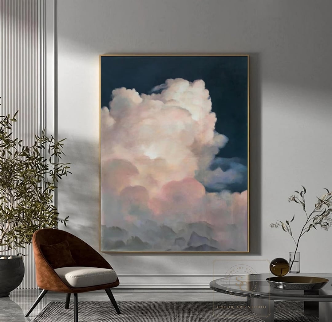 White Cloud Wall Art Large Cloudy Sky Painting Original Cloud Oil ...