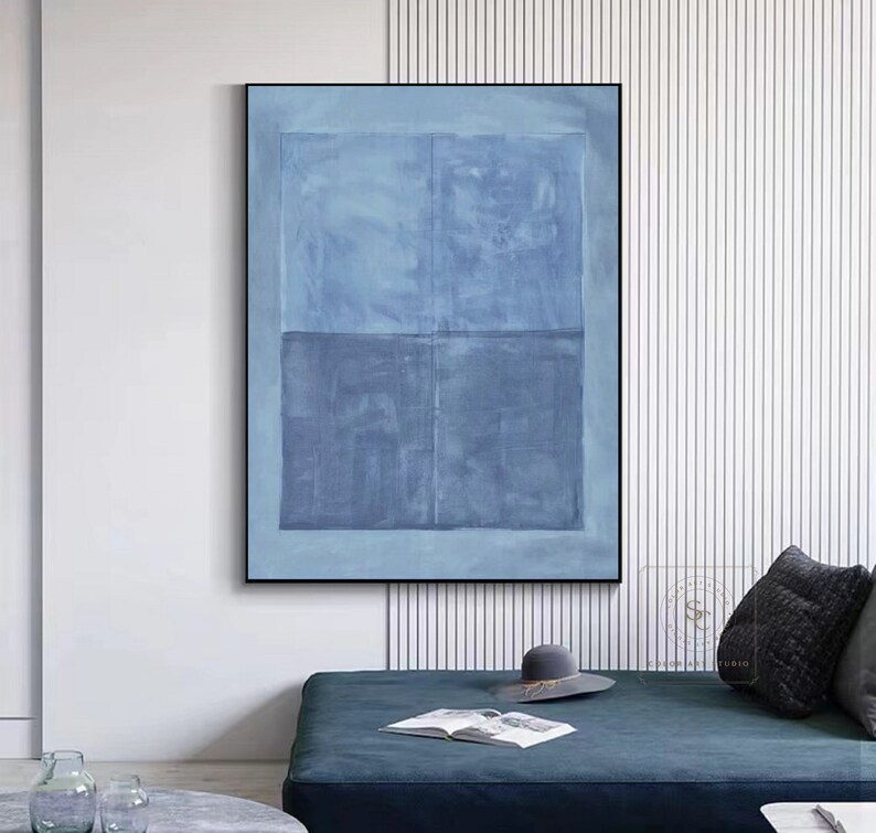 Blue Minimalist Painting Large Blue Wall Art Blue Abstract Art Blue ...