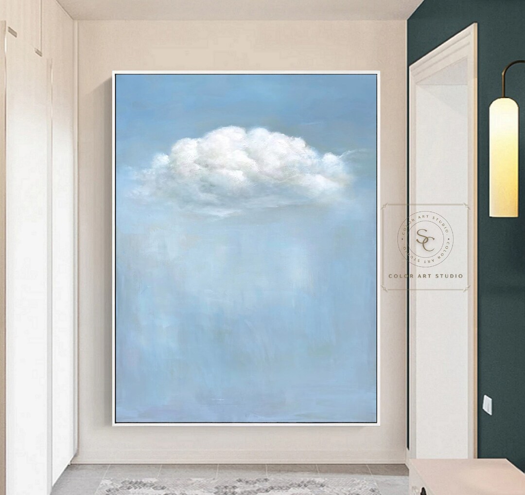 White Cloud Painting Blue Abstract Painting Large Minimalist Wall Art ...