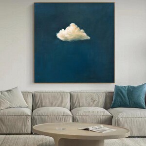 Minimalist Cloud Wall Art Large Blue Abstract Painting Beige Cloud ...