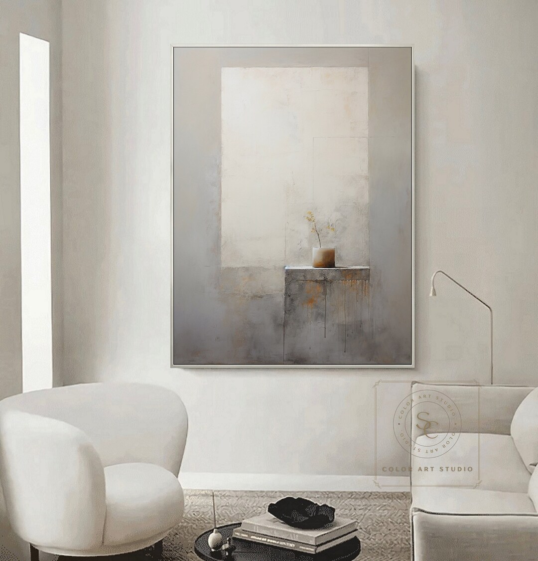 Beige Oil Painting Minimalist Wall Painting Flower Abstract Painting ...