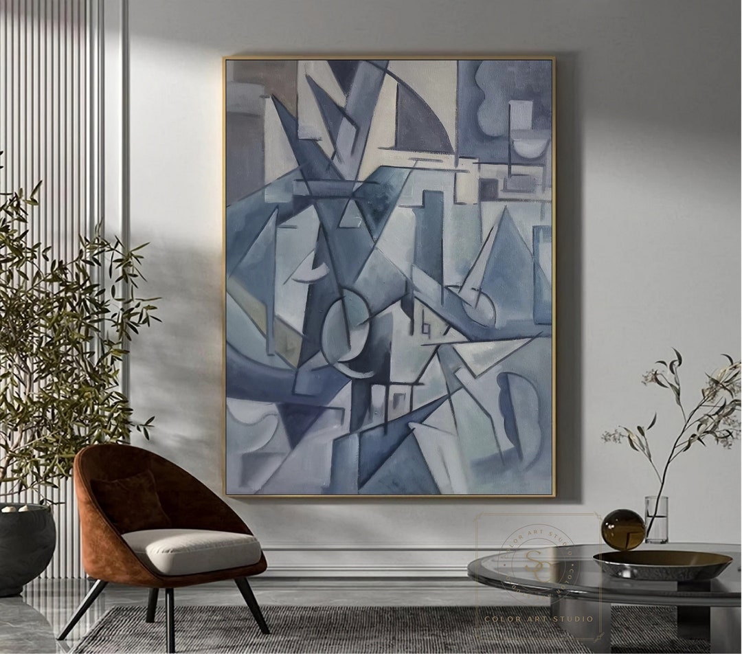 Geometric Abstract Painting Blue Abstract Painting Large Blue Wall Art ...