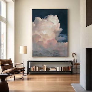 White Cloud Wall Art Large Cloudy Sky Painting Original Pink Cloud ...