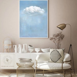 White Cloud Painting Blue Abstract Painting Large Minimalist Wall Art ...