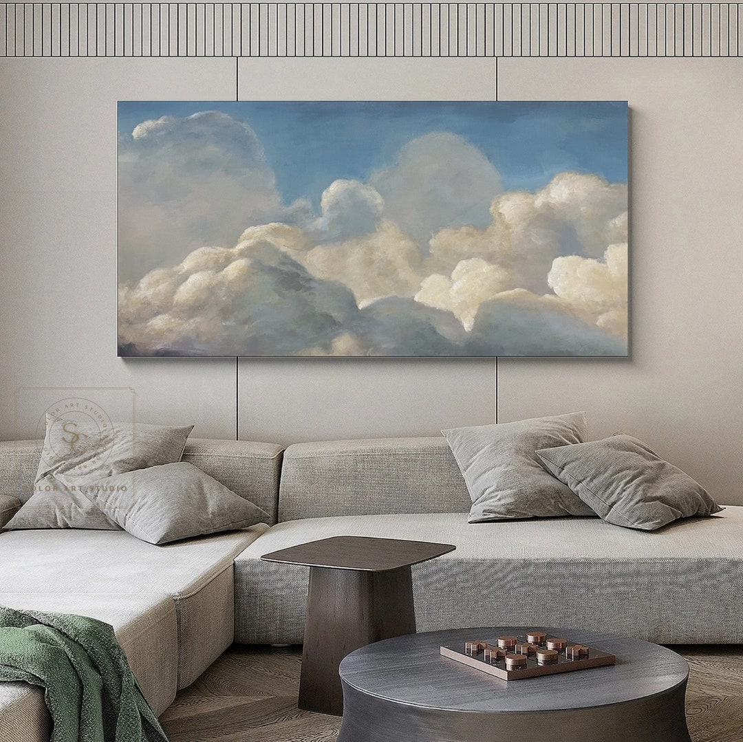 Large Cloudy Sky Painting Cloud Abstract Painting White Cloud Wall Art ...