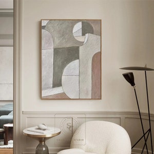 Large Geometric Abstract Painting Beige Abstract Painting Geometric ...