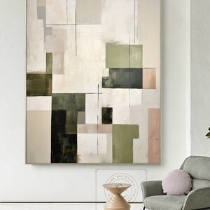Original Beige Abstract Painting Green Minimalist Painting Large Beige ...