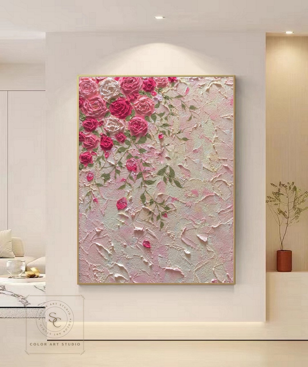 Large Flower Painting Pink Rose Painting Pink Wall Art Rose Flower 3D ...