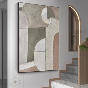 Large Geometric Abstract Painting Beige Abstract Painting Geometric ...