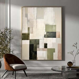 Original Beige Abstract Painting Green Minimalist Painting Large Beige ...