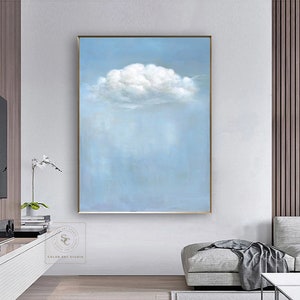White Cloud Painting Blue Abstract Painting Large Minimalist Wall Art ...