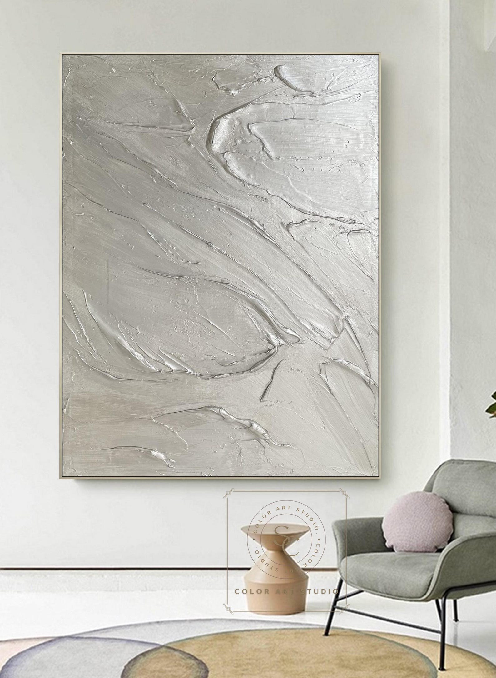 Silver Abstract Painting Silver Textured Art Silver Wall Painting ...
