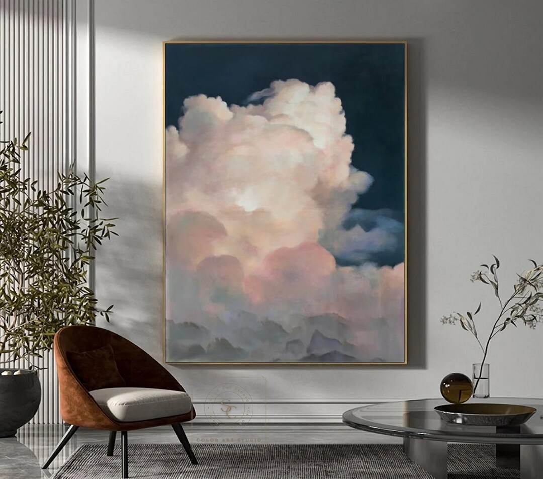 White Cloud Wall Art Large Cloudy Sky Painting Original Cloud Oil ...