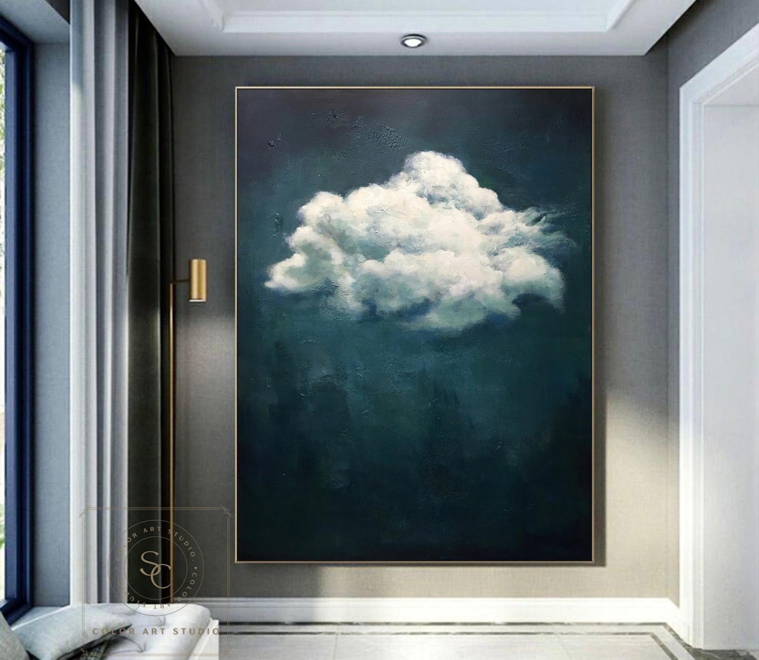 Blue Abstract Painting White Cloud Painting Blue Minimalist Wall Art ...