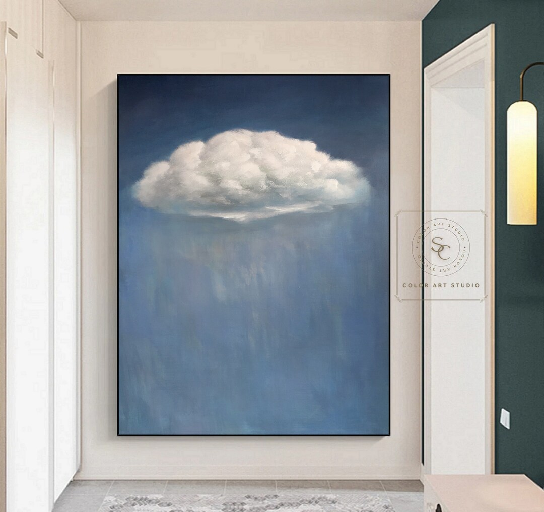 White Cloud Wall Art Large Blue Abstract Painting Cloud Abstract ...