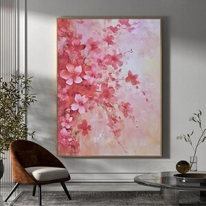 Flower Abstract Painting Large Floral Wall Art Pink Flower Painting ...
