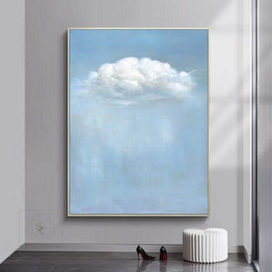 White Cloud Painting Blue Abstract Painting Large Minimalist Wall Art ...