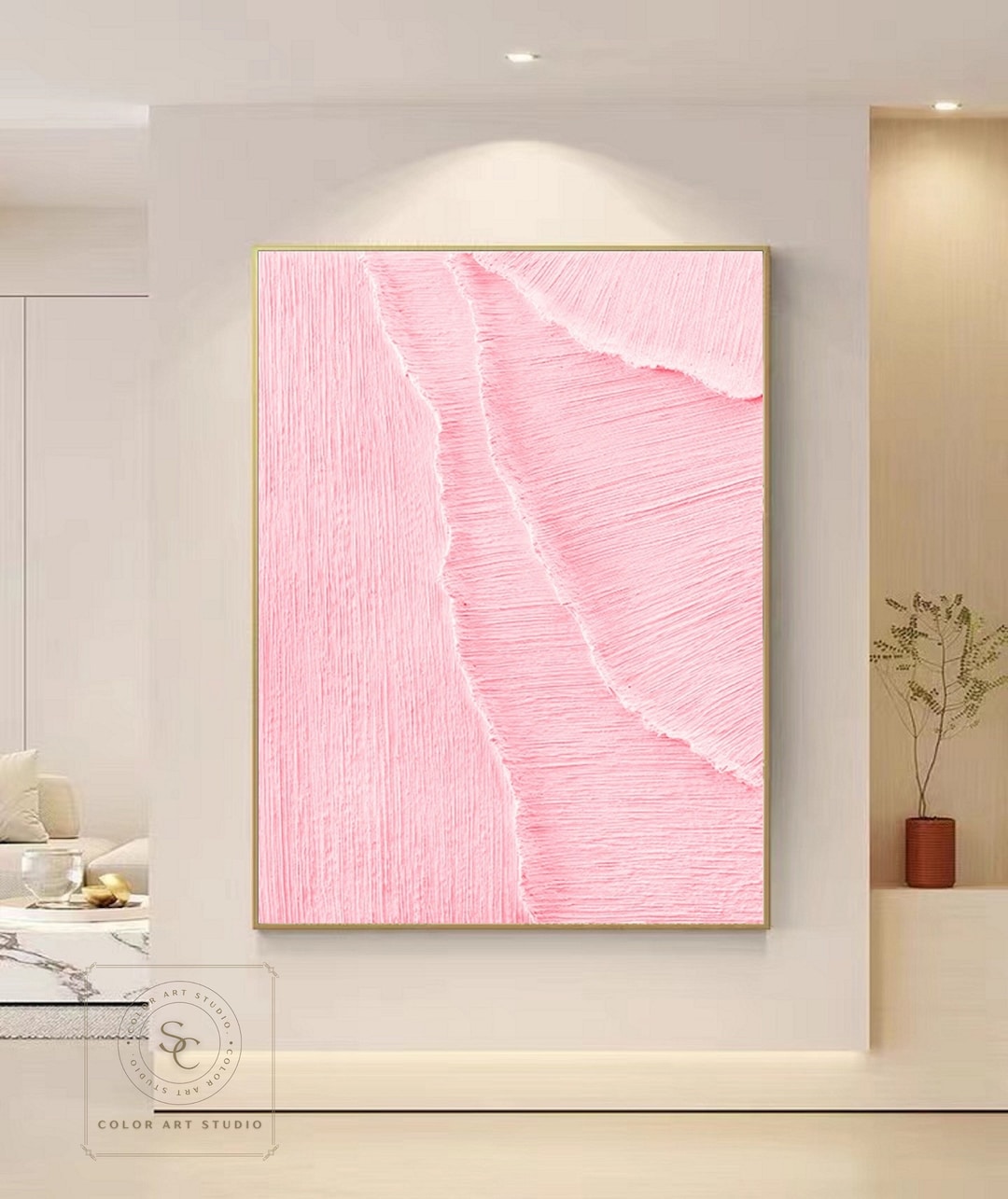 Original Pink Painting Pink Texture Art Pink Waves Painting Minimalist ...