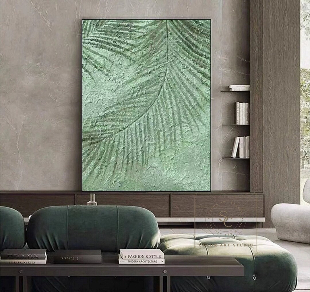 Green Leaf Painting Green Textured Art Large Leaf Abstract Painting ...