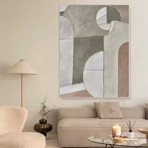 Large Geometric Abstract Painting Beige Abstract Painting Geometric ...