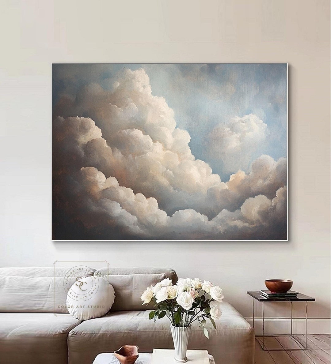 Large Cloud Abstract Painting Cloudy Sky Painting White Cloud Wall Art ...