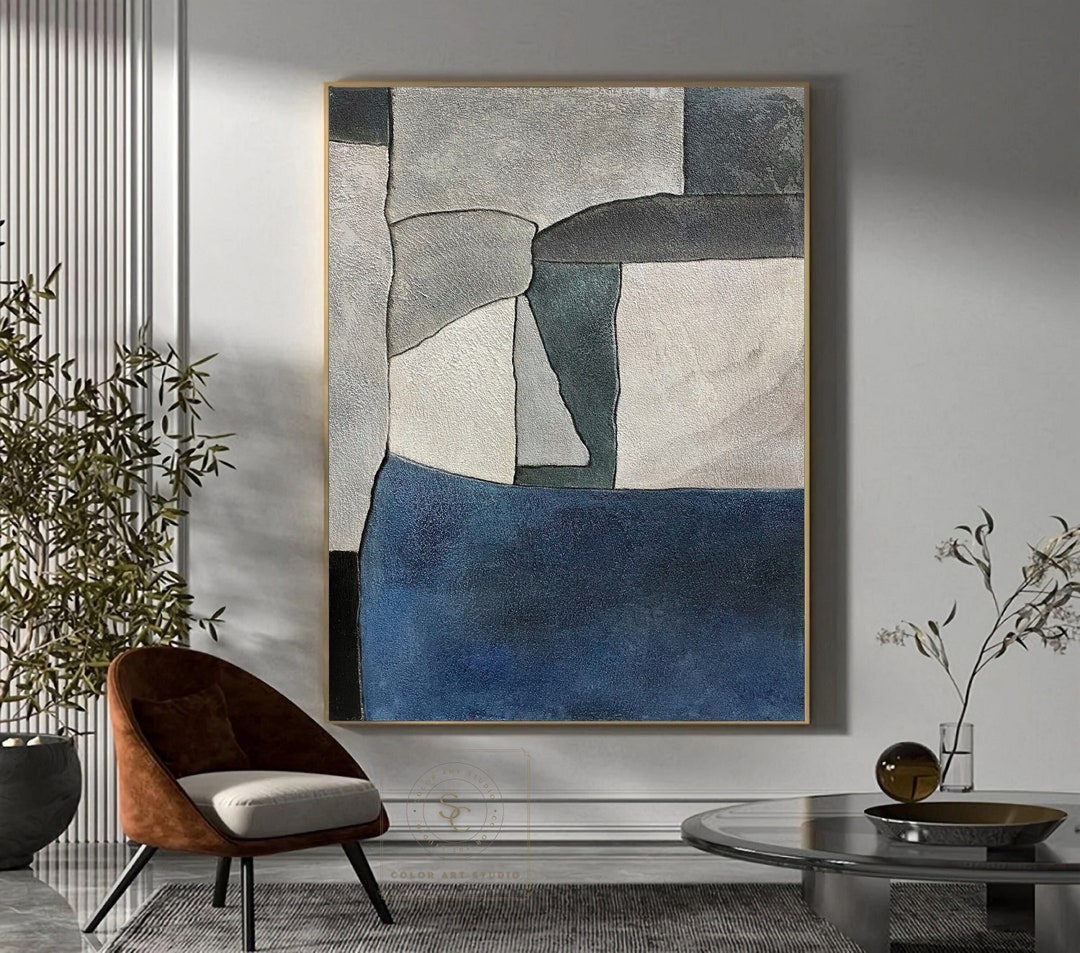 Blue Wall Painting Blue Minimalist Painting Wabi-sabi Wall Art Blue ...