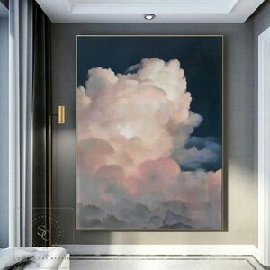 White Cloud Wall Art Large Cloudy Sky Painting Original Cloud Oil ...