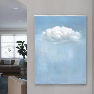 White Cloud Painting Blue Abstract Painting Large Minimalist Wall Art ...