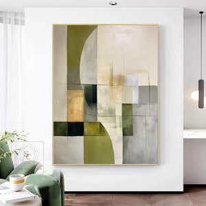 Green Abstract Painting Beige Minimalist Painting Green Wall Art Green ...