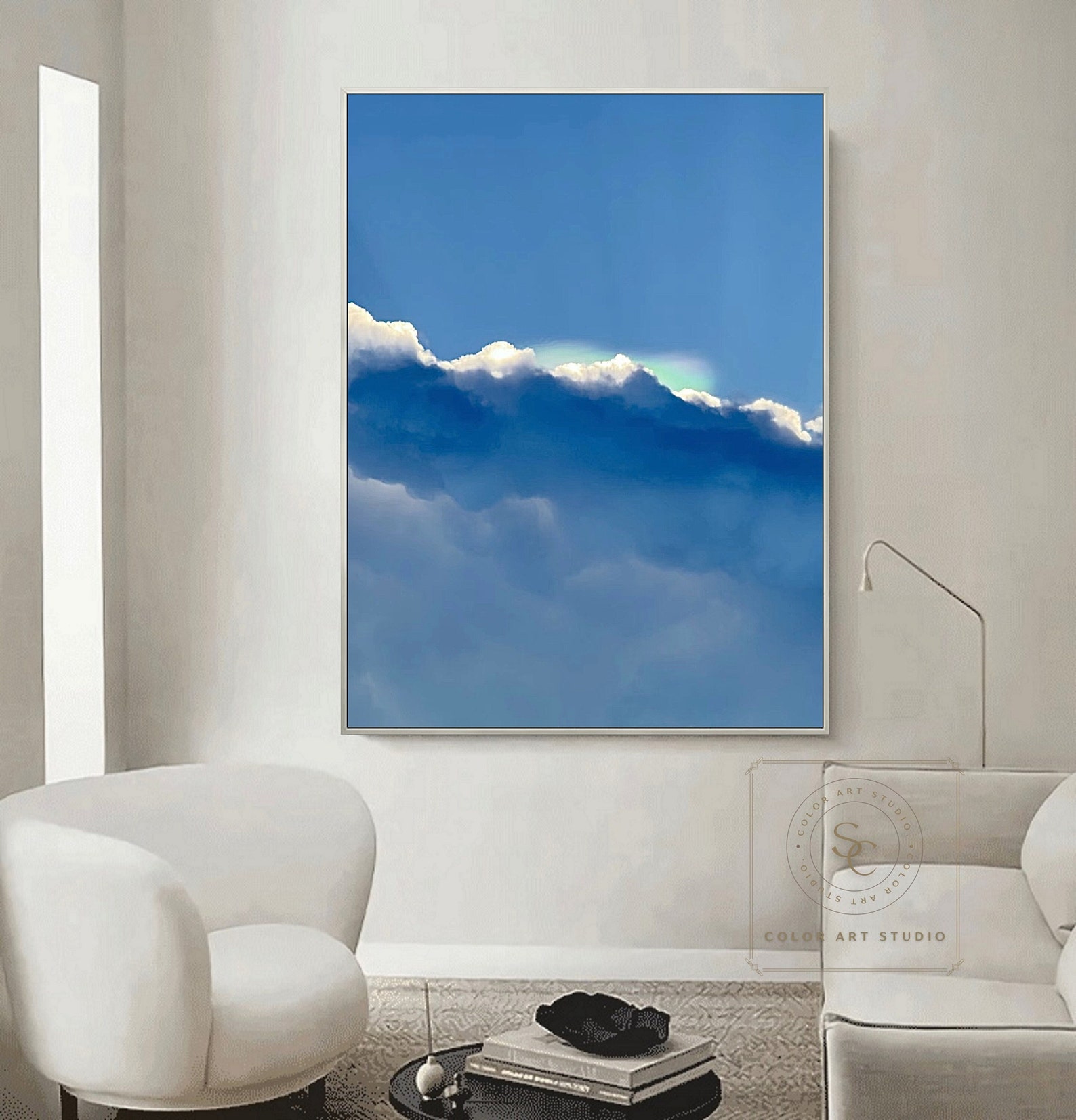 Blue Cloud Abstract Painting Blue Sky Wall Art Large Cloud Wall Art ...