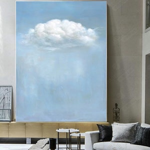 White Cloud Painting Blue Abstract Painting Large Minimalist Wall Art ...