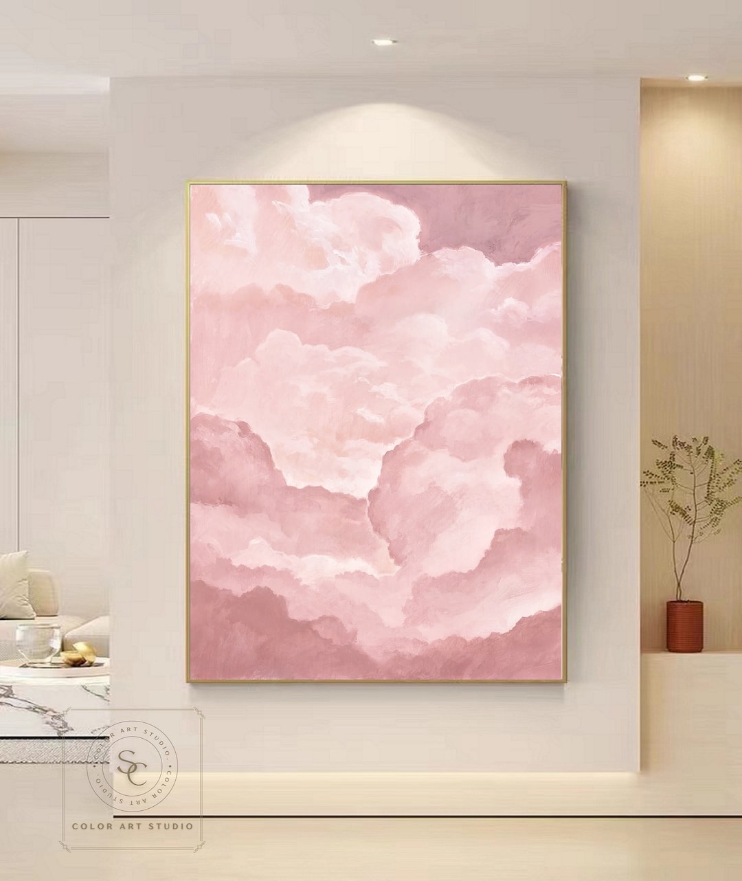 Pink Abstract Wall Art Large Cloud Abstract Painting Pink Minimalism ...