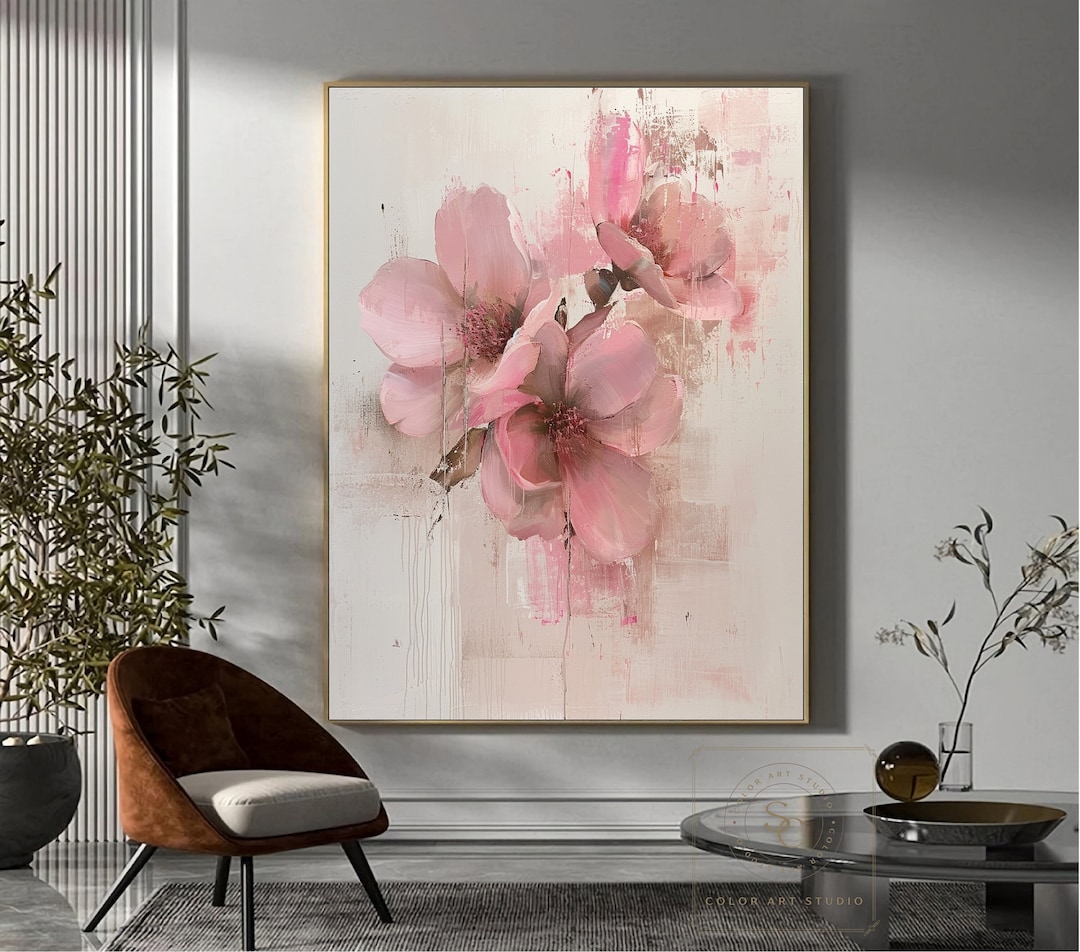 Flower Abstract Painting Pink Flower Painting Large Floral Wall Art ...