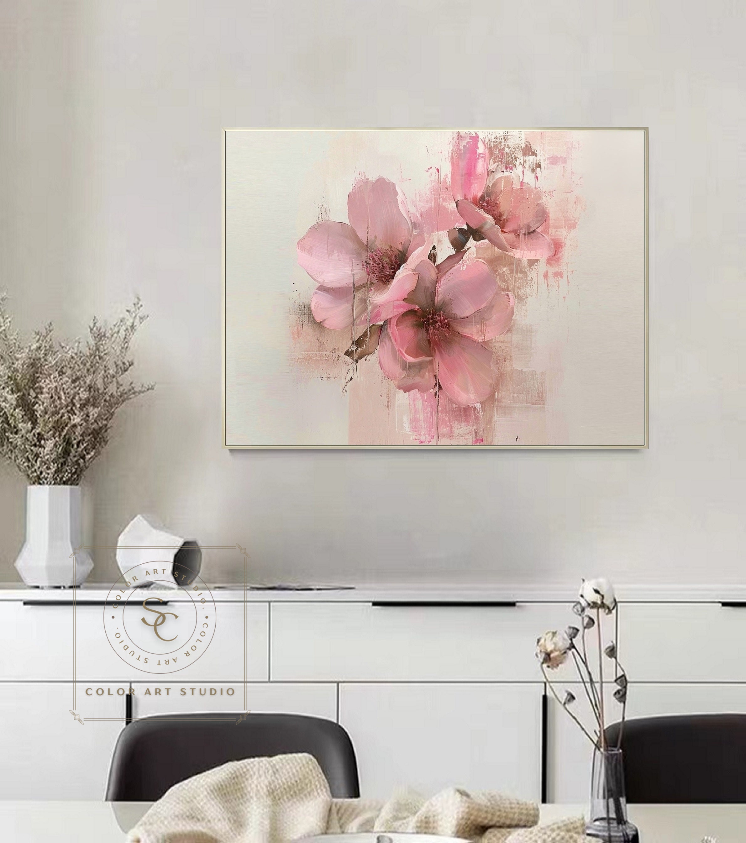 Original Flower Abstract Painting Pink Flower Painting Large Floral ...