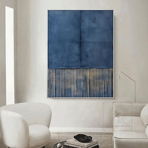 Blue Textured Wall Art Large Blue Abstract Painting Minimalist Abstract ...