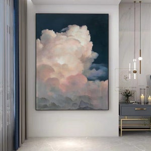 White Cloud Wall Art Large Cloudy Sky Painting Original Cloud Oil ...