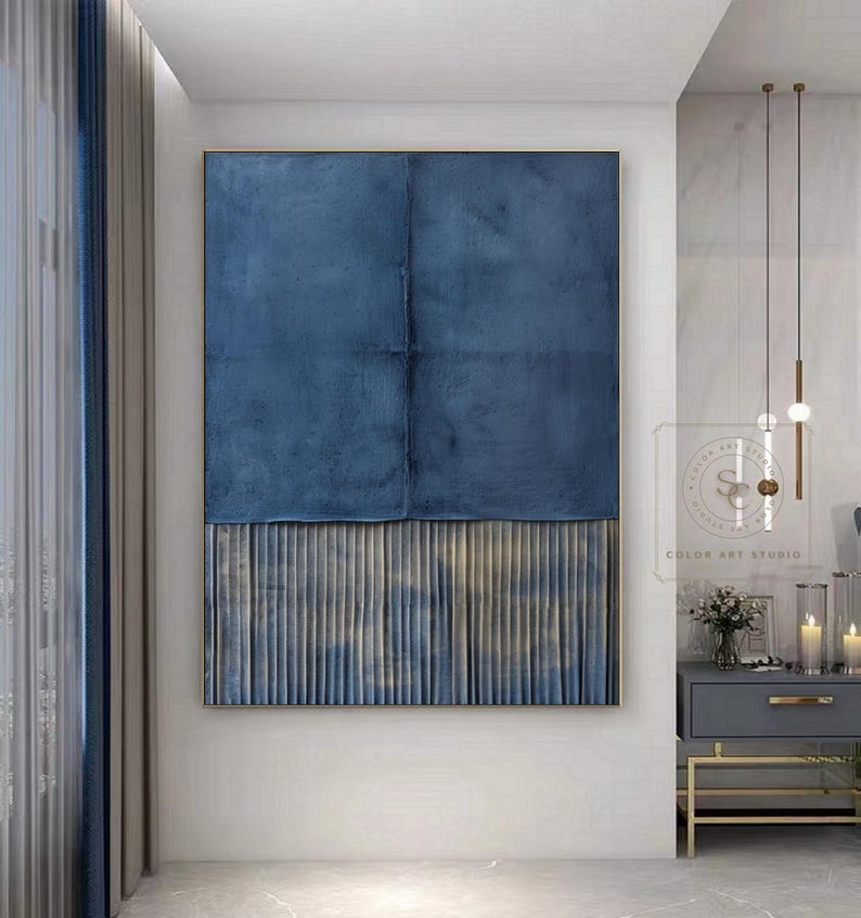 Blue Textured Wall Art Large Blue Abstract Painting Minimalist Abstract ...