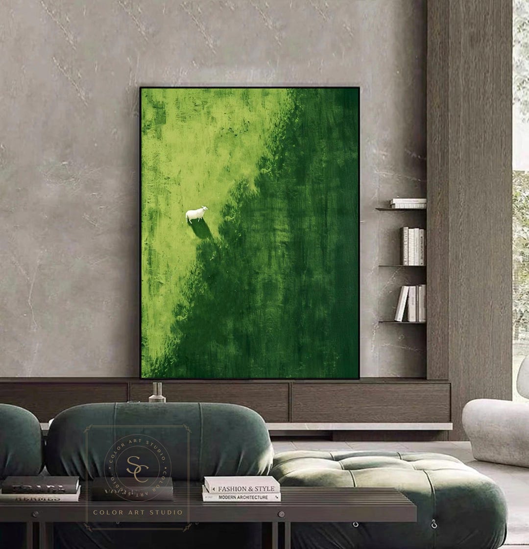 Sheep Abstract Art Green Minimalist Wall Art Large Green Abstract ...