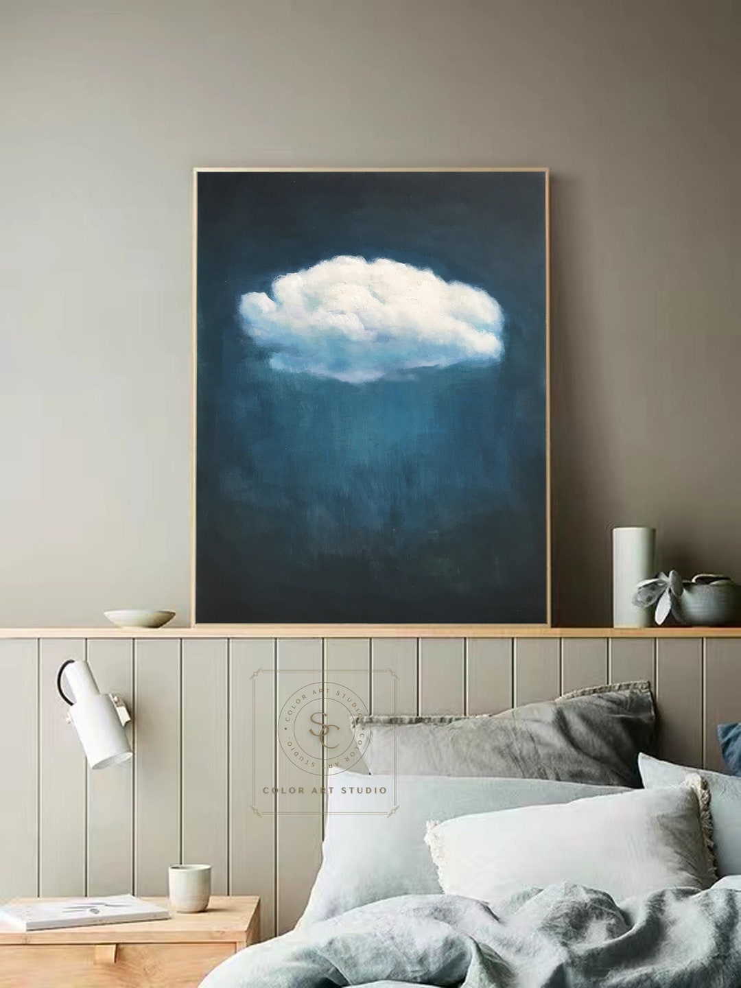 White Cloud Painting Blue Minimalist Art Blue Abstract Painting Blue ...