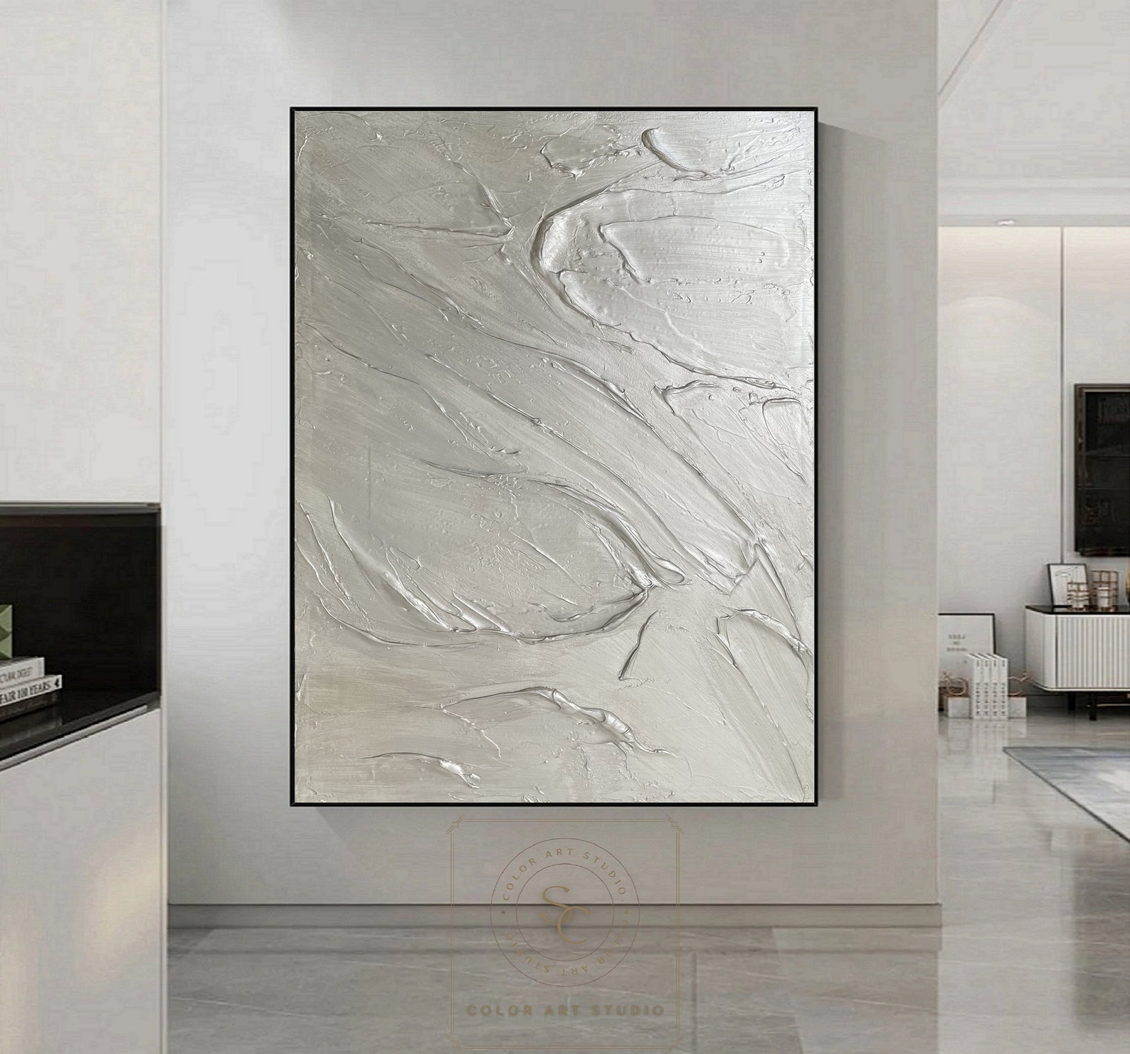 Silver Abstract Painting Silver Abstract Art Silver 3d Texture - Etsy